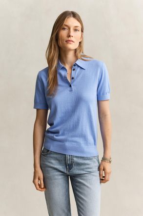 GANT Damen Gestrickter Kurzarm-Rugger (XXL) HYDRANGEA Blau