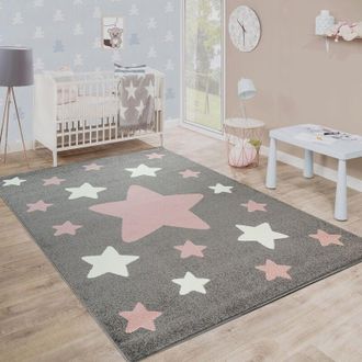 Paco Home Paco Home Tapis Chambre Enfant Tapis Enfant Grands Et Petits Étoiles Gris Rose 160x220 cm