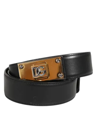 Dolce & Gabbana Mens Black Leather Classic Metal Logo Buckle Belt 100lf