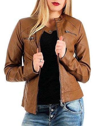 Only Damen Jacke Bandit PU Biker, FR: 36 (Taille Fabricant: 34), Brun (Cognac)