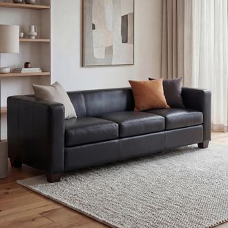 Mendler 3er Sofa Couch Loungesofa Lille - Leder, schwarz
