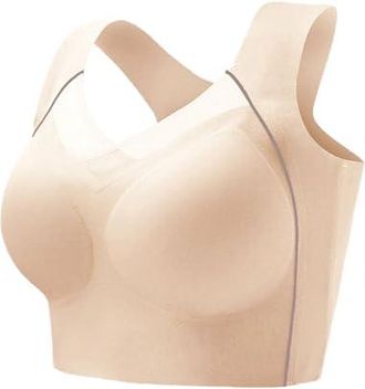 Generic Soutien-Gorge de Sport Push-up sans Coutures pour Femme, Couleur Unie, Dos sans Coutures, r&eacute;sistant aux Chocs, avec parois lat&eacute;rales &eacute;largies (Beige, 