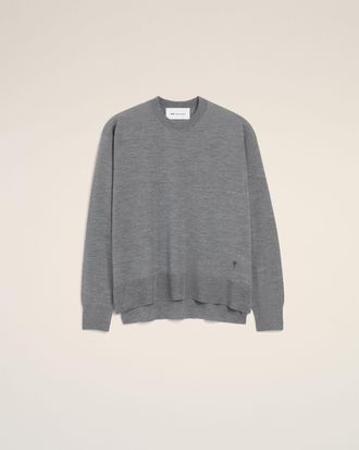 Ami Pull Gris Col Rond Ami De Coeur en Laine Fine Carbone - XXS - Unisex
