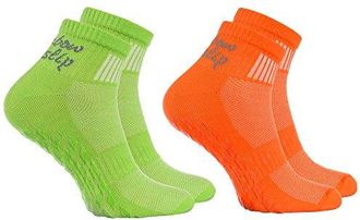 Rainbow Socks Femme Homme Chaussettes Antid&eacute;rapantes de Sport en Coton - 2 Paire - Naranja Verde - Taille 42-43