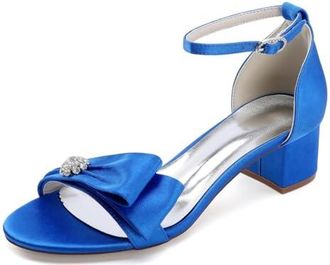 Generic Femmes Mari&eacute;e Chunky Heels Sandales Chaussures Satin&eacute;e Bout Ouvert Talons Bas Dress F&ecirc;te Mariage Soir&eacute;e Chaussures 4.5Cm,Royal Blue,35 EU