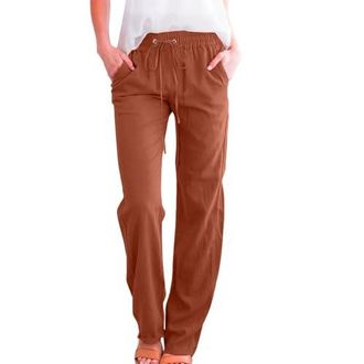 Generic Pantalon en lin pour femme Printemps &eacute;t&eacute; habill&eacute; taille haute avec cordon de serrage en coton droit Pantalon de d&eacute;tente Pantalon de plage, marron, 3XL