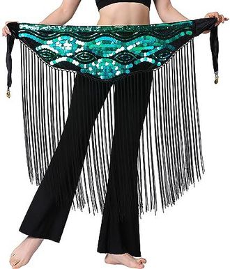 Feoya Ceinture Danse Femmes Belly Dance Ceinture Tassel à Paillettes Echarpe de Danse Orientale à Sequin Costume Déguisement B2