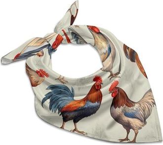 Generic Écharpe carrée en soie légère en forme de coq avec motif fleur de poulet, écharpe pour cheveux, foulard respirant, cadeau pour femme et homme, multico