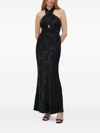 Guess Co Neckholder-Maxikleid mit Blatt-Print - Schwarz