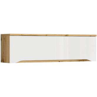 PEGANE Etag&egrave;re meuble murale &agrave; charni&egrave;res, coloris Ch&ecirc;ne wotan/Blanc brillant - Longueur 135 x Profondeur 29 x Hauteur 37,5 cm