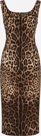 Dolce & Gabbana Midikleid Aus Charmeuse Leoprint - Frau Kleider Animalprint Seide 36