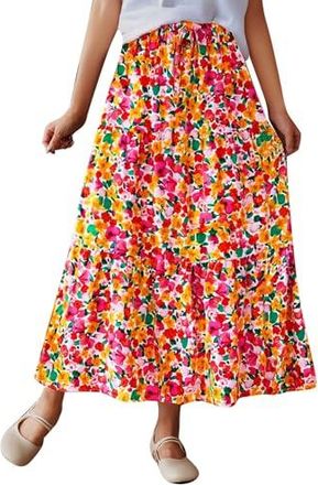 Generic Robe boh&egrave;me 2026 pour femme, imprim&eacute; floral, taille nou&eacute;e sur le devant, ourlet &agrave; volants, multicolore, 5XL