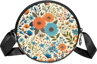 Generic Sac &agrave; bandouli&egrave;re rond pour femme, motif floral artistique, petit sac &agrave; dos &agrave; bandouli&egrave;re avec fermeture &eacute;clair, bretelles r&eacute;glables, sac &agrave; main rond 