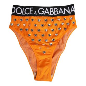 Dolce & Gabbana Femme, Sous-v&ecirc;tements, Orange, Taille: 38 FR Crystal High Waist Brief