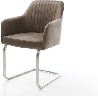 DELIFE Freischwinger Greg-Flex Mikrofaser Taupe Vintage Freischwinger flach Edelstahl Taschenfederkern, Esszimmerstühle