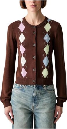 Ganni Leichter Argyle-Strickcardigan aus Baumwolle - - Knitwear - Damen - Braun - XS