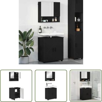 vidaXL Badezimmer-Spiegelschrank - Badezimmerm&ouml;bel-Set 2 pcs Schwarz Holzwerkstoff & Metall