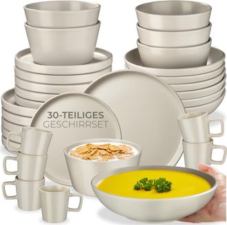 TecTake 30-tlg. Kombiservice, Geschirrset, Tafelservice 6 Personen, Steingut Geschirr Set, Teller Set mit Schalen, Kaffeetassen, Speiseteller, Fr&uuml;hst&uuml;ckstelle