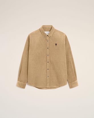 Ami Ami Paris - Chemise beige en velours Ami de Coeur Beige Mastic - Taille : 36 - pour Homme