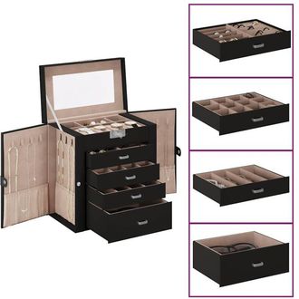 vidaXL Boîte à bijoux 5 niveaux avec miroir verrouillable noir - Vidaxl