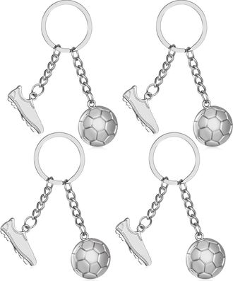 Patelai 4 St&uuml;ck Fu&szlig;ball Schl&uuml;sselanh&auml;nger f&uuml;r Jungen Silber Schl&uuml;sselanh&auml;nger mit Fu&szlig;ballschuh und Ball Sportfan Schl&uuml;sselbund Geschenk f&uuml;r M&auml;nner Frauen (Kla