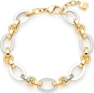 Leonardo Leonardo Jewels Lena 023403 Bracelet bicolore à maillons en acier inoxydable avec pierres en oxyde de zirconium Longueur 19-21 cm Bijou cadeau pour fe