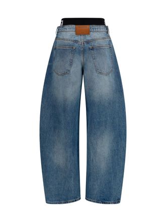 Alexander Wang Womens Jeans Layered Belt Logo-Waist Light Indigo Authentic Cotton