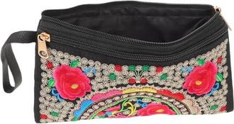 Frcolor Pochette Ethnique Brod&eacute;e &agrave; Motif Rose Paquet Boh&egrave;me Compact et Spacieux en Tissu Solide Paquet &agrave; Main Femme pour Mariage Soir&eacute;e F&ecirc;tes et Usage Quotidi