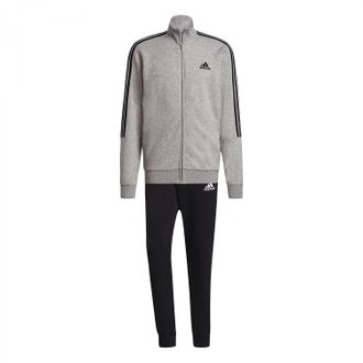 adidas GK9975 Herren Essentials 3-Streifen Trainingsanzug, Top:Medium Grey Heather/Black Bottom:Black/White, 6