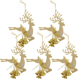 Amosfun Weihnachtsbaumschmuck Goldene Elch Glocke H&auml;Ngender Anh&auml;Nger Christbaumschmuck Dekoration F&uuml;R Weihnachten Haus Party Ornamente Ohne Seil 14.5X13X1Cm