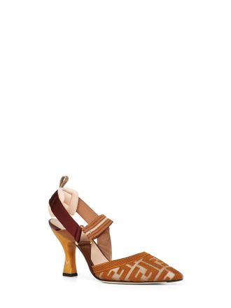 Fendi Womens Brown Ff Fabric Colibr&igrave; Slingback Pumps Synthetic - Polyamide High Heel Shoes