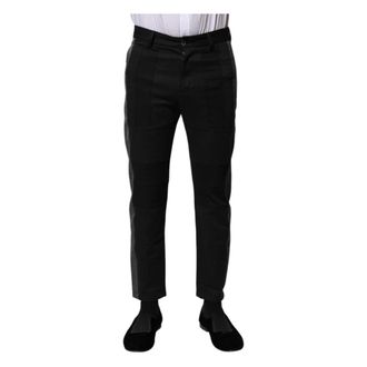 Dolce & Gabbana Schwarze Graue Fantasie Baumwollformale Hose - - Trousers - Herren - Schwarzk - XS