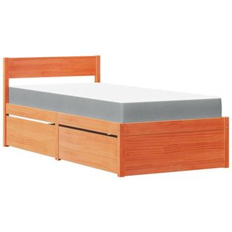 vidaXL Bett mit Schubladen und Matratze Wachsbraun 90x190 Massivholz Vidaxl