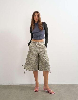 Topshop jort baggy en jean camouflage-Gris