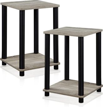 Furinno Haydn Beistelltisch, holz, Französische Eiche Grau/Schwarz, 34.04 x 34.04 x 50.8 cm