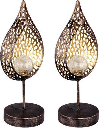 Globo Lighting 2x LED Solar Tisch Lampen Stand Feuer Effekt Hof Deko Tropfen Au&szlig;en Glas Leuchte