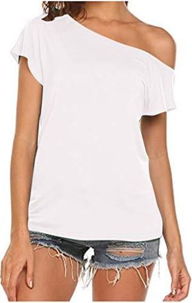 Generic T-shirt femme élégant et sexy : t-shirt femme été ample t-shirts épaules dénudées t-shirts couleur unie t-shirt dété décontracté tenue printemps tenue