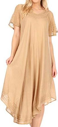 Sakkas 00931 Everyday Essentials Cap Sleeve Caftan Dress/Cover Up - Sand - One Size