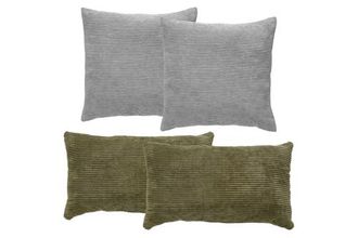 Andiamo Kissen-Set Emy in Cord-Optik - Sofakissen mit F&uuml;llung Bezug - Zierkissen Set Dekokissen Kopfkissen - 2X 40 x 40 cm in grau + 2X 30 x 50 cm in Olive