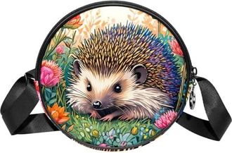 Generic Sac &agrave; bandouli&egrave;re circulaire pour femme, motif h&eacute;risson, petit sac &agrave; dos &agrave; bandouli&egrave;re avec fermeture &eacute;clair, bretelles r&eacute;glables, sac &agrave; main rond d&eacute;c