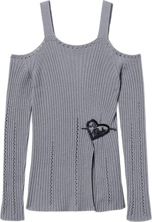 Twin-Set Oberteil mit Brosche - Grau