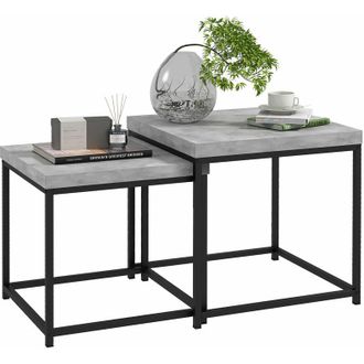 HOMCOM Homcom - Lot de 2 tables basses gigognes carr&eacute;es style contemporain - acier noir panneaux aspect b&eacute;ton cir&eacute;
