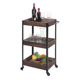 Mendler Servierwagen HWC-H22AM, K&uuml;chenwagen Barwagen Teewagen Beistellwagen Rollwagen, Massiv-Holz - Shabby braun