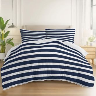 Generic Bettw&auml;sche Set 3-teilig aus Mikrofaser, weich & atmungsaktiv, Minimalistische Querstreifen Bettbezug Set f&uuml;r Kinder Jungen M&auml;dchen, inkl. 2 Kissenbez&uuml;