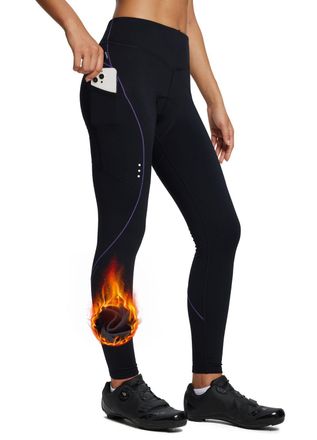 Baleaf Fahrradhose Damen Winter Wasserdicht Thermo Radhose Damen Fleece Gef&uuml;ttert Winddicht Fahrradhose Lang 4D Gepolstert mit Tasche Lila 2XL
