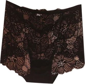 Generic Femmes Dentelle Sexy Couleur Unie Transparent Taille Moyenne Triangle Pantalons Grande Taille Femmes Boxer Ensemble Sous-vêtements, Noir, XL