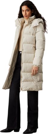 Calvin Klein Damen Mantel Long Puffer mit Kapuze, Beige (Pelican), XS