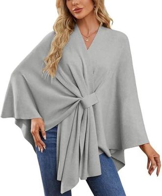 Generic Pull élégant pour femme, poncho doux ouvert sur le devant, parfait pour la maison et le bureau, gris clair, Taille unique