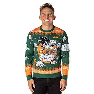 Bioworld Dragon Ball Z Pull de No&euml;l moche en tricot Goku On Cloud pour homme, vert, Taille S