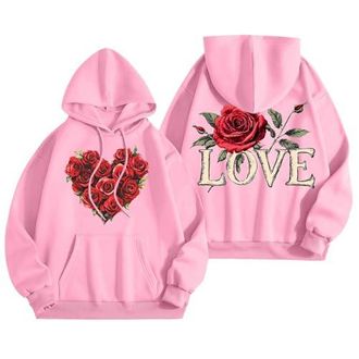 Generic Sweat &agrave; capuche &agrave; manches longues pour la Saint-Valentin 2026 pour femme (2), rose, XXL